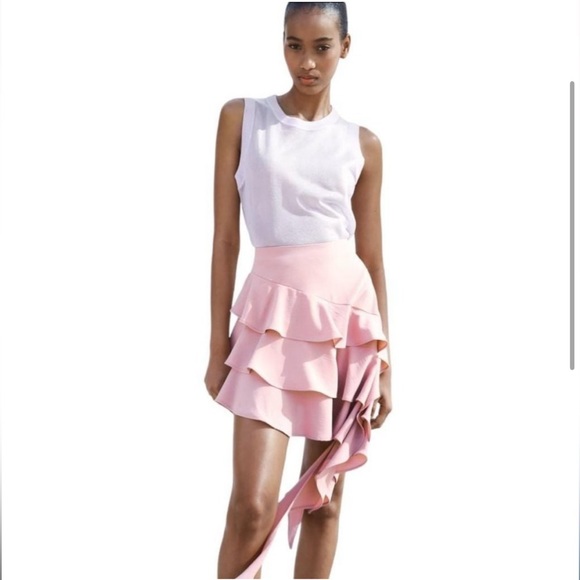 Zara | Skirts | Zara Pink Ruffle Mini Skirt | Poshmark
